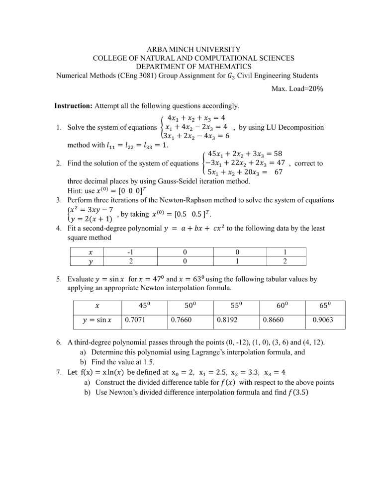 Numerical Methods Group Assignment CEng 3081