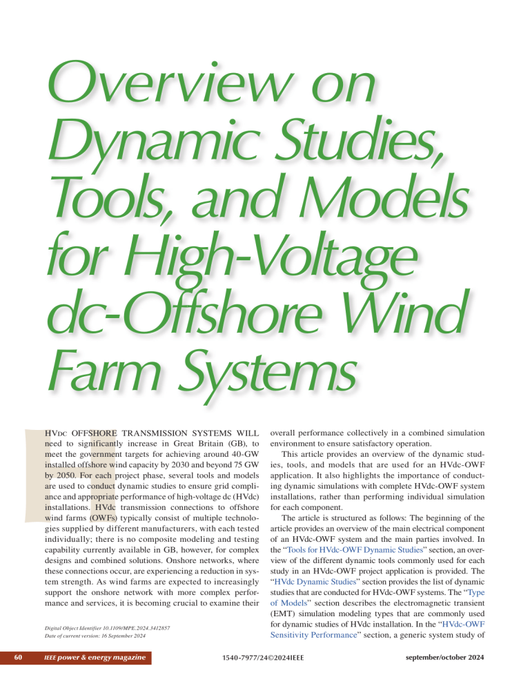 HVdc Offshore Wind Farm Dynamic Studies Guide