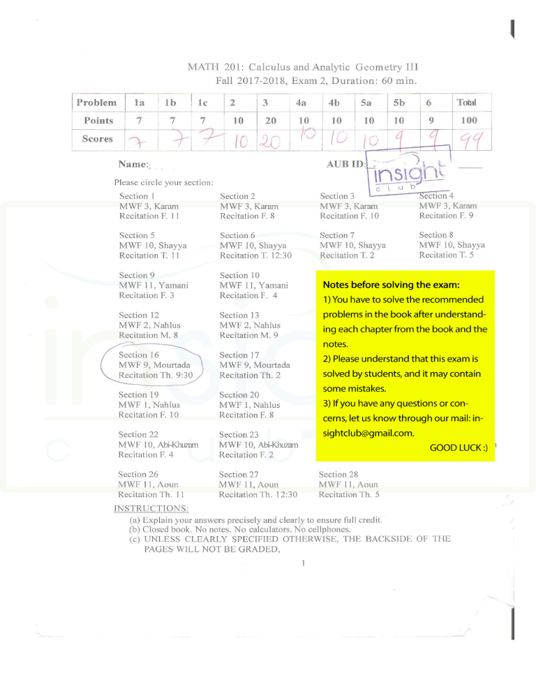 Multivariable Calculus Problem Set