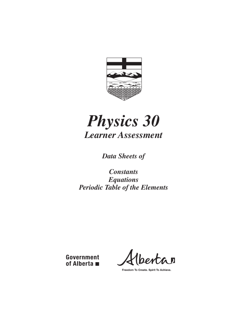 Physics 30 Learner Assessment Data Sheets