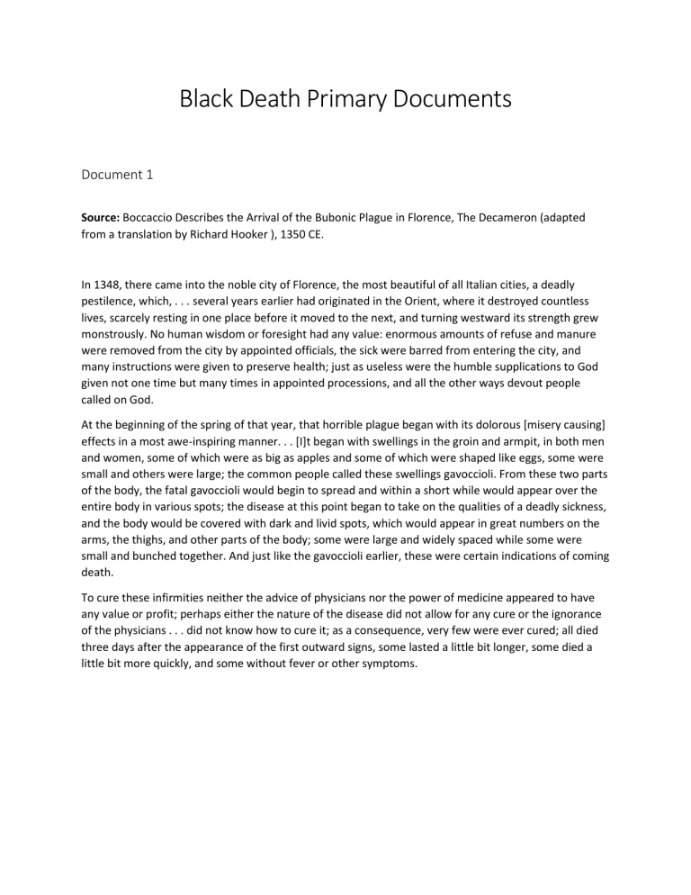 Black Death Primary Documents from 14th-Century Italy