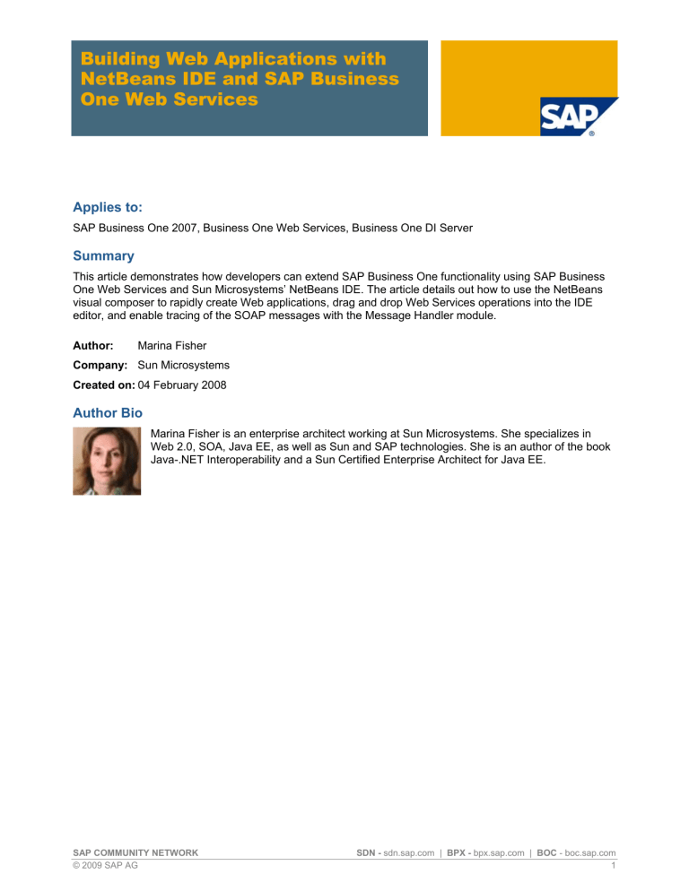 NetBeans IDE & SAP Business One Web Services Guide
