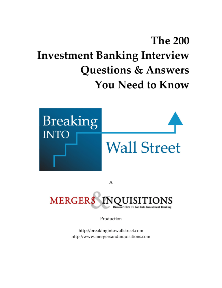 Investment Banking Interview Guide