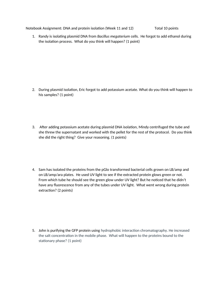 DNA and Protein Isolation Notebook Assignment