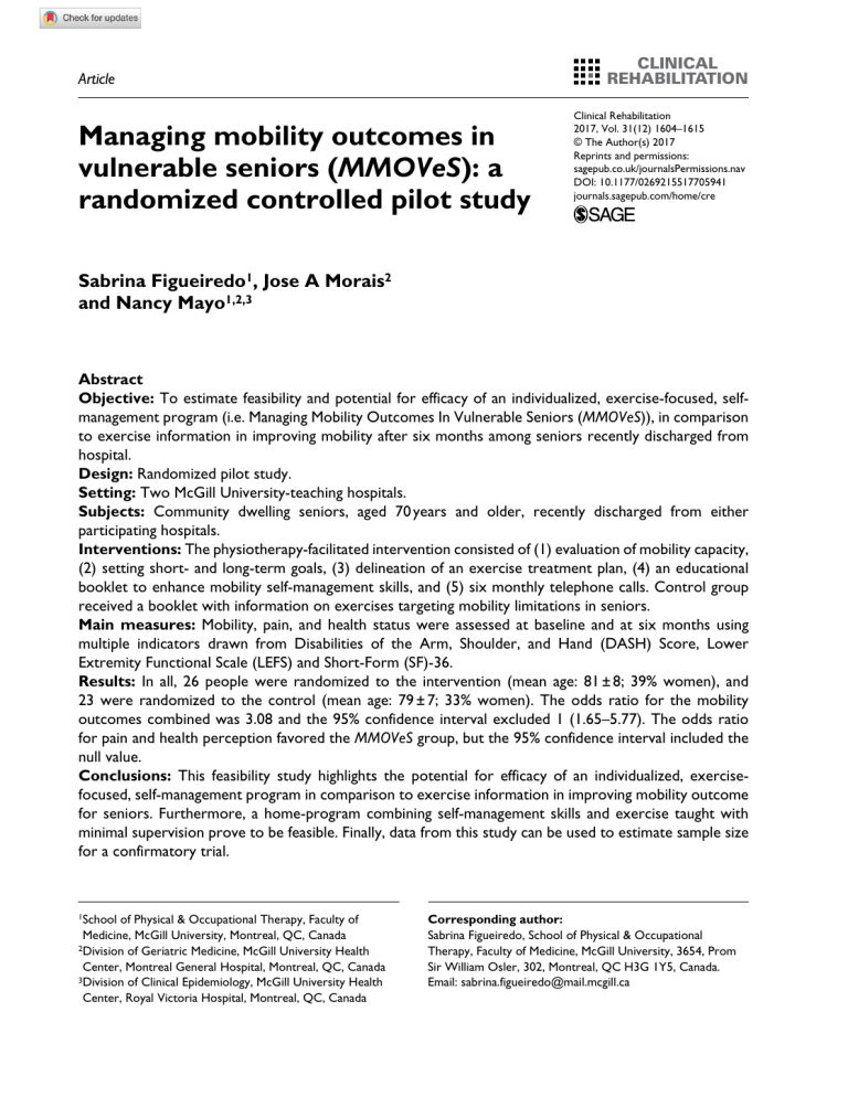 MMOVeS Study: Mobility Self-Management in Vulnerable Seniors