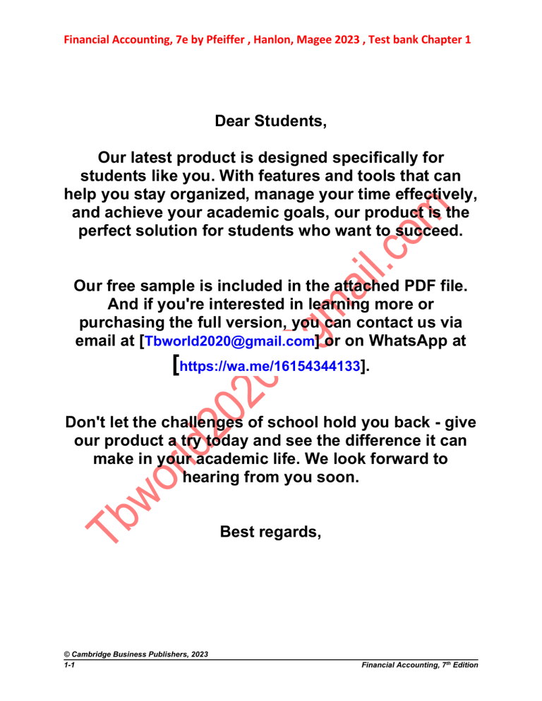 Financial Accounting Test Bank Chapter 1