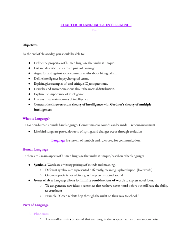 Psychology Lecture: Language & Intelligence