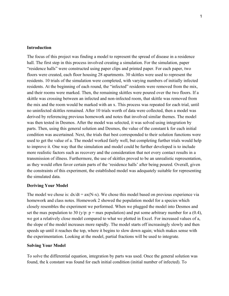 Modeling Disease Spread: Residence Hall Simulation & Mathematical Analysis