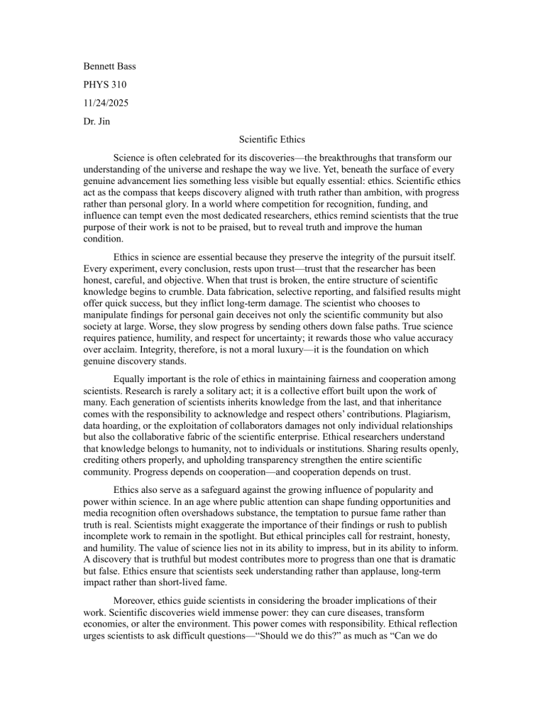The Importance of Ethics in Scientific Discovery
