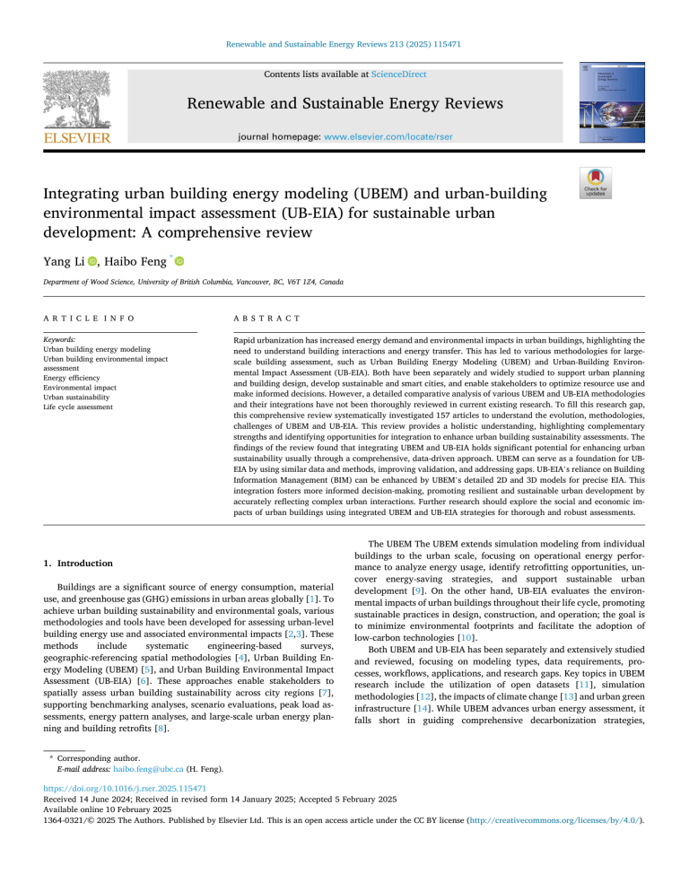 Integrating UBEM and UB-EIA for Urban Sustainability