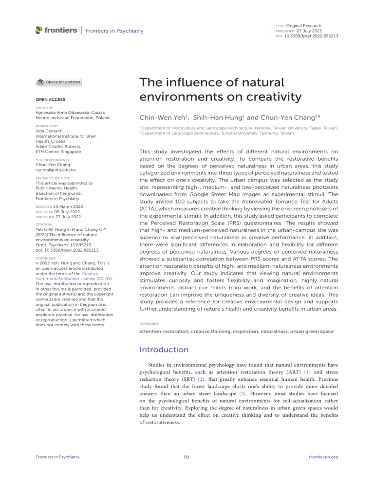 Natural Environments and Creativity: A Research Study