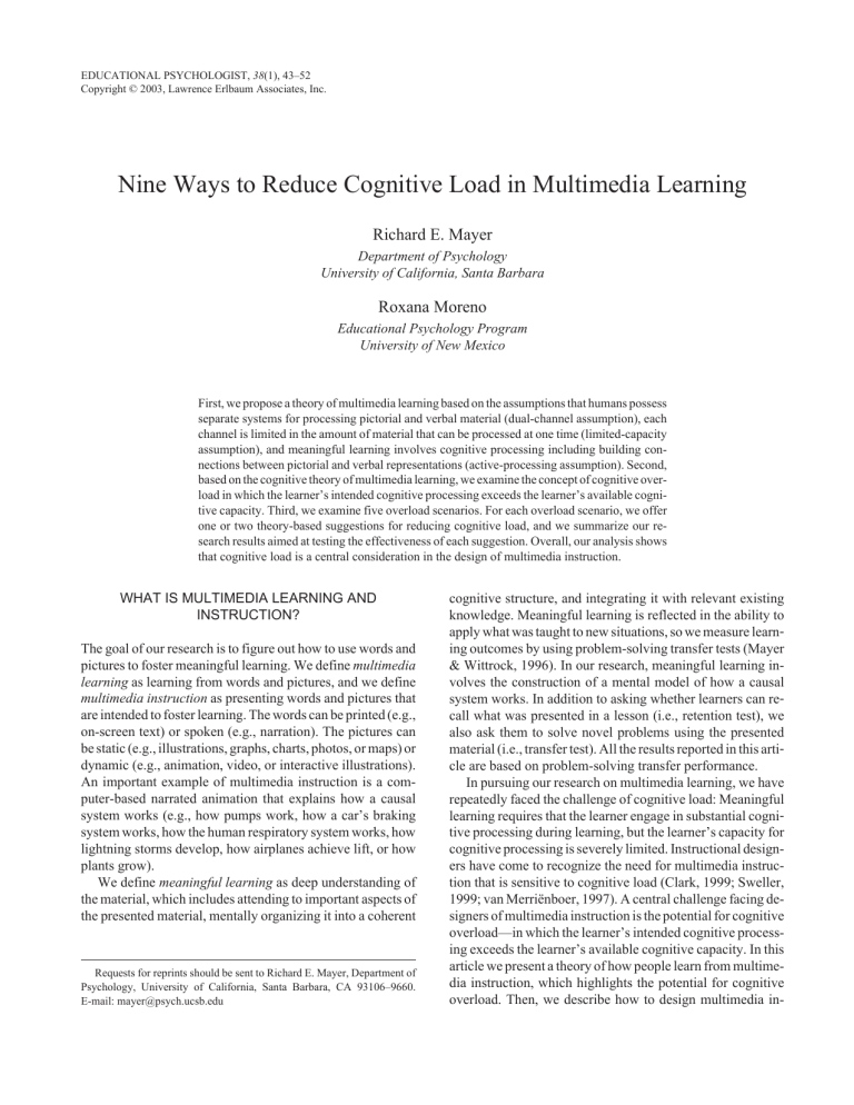Nine Ways to Reduce Cognitive Load in Multimedia Learning