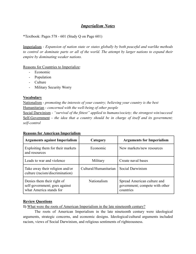 American Imperialism Study Guide: Late 19th Century History Notes