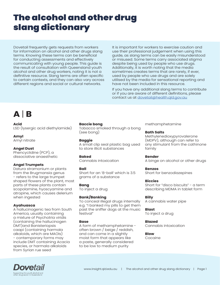 Alcohol & Other Drug Slang Dictionary