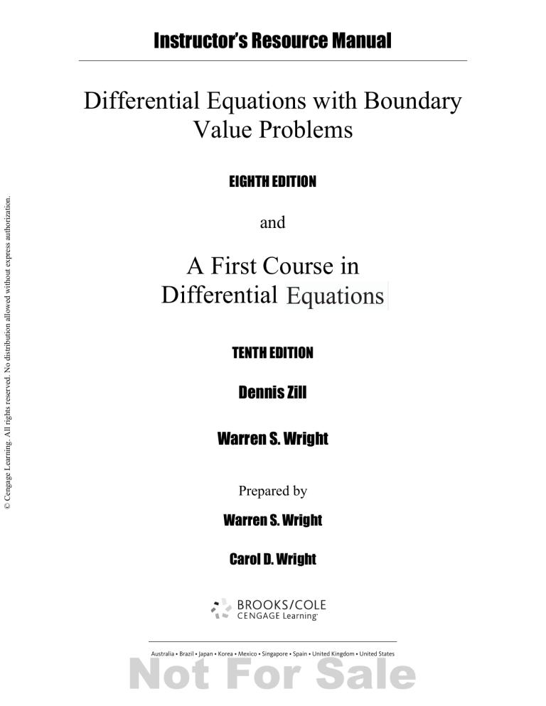 Instructor's Resource Manual: Differential Equations Zill