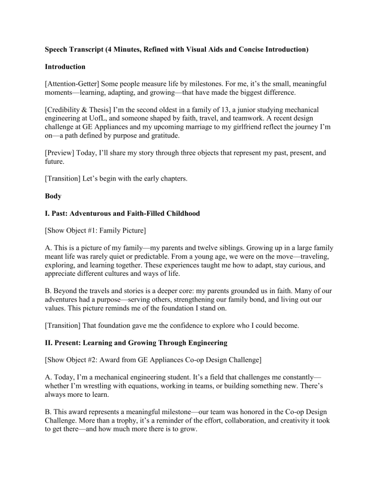 Speech Transcript: Personal Narrative of Faith and Engineering