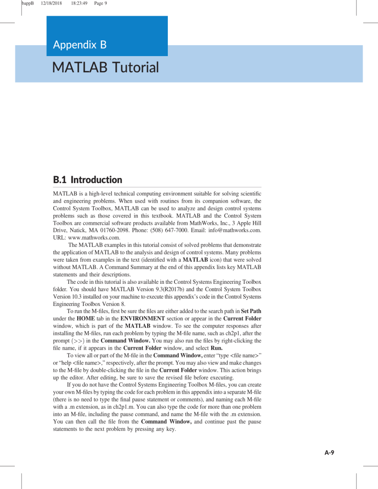 MATLAB Tutorial for Control Systems Engineering