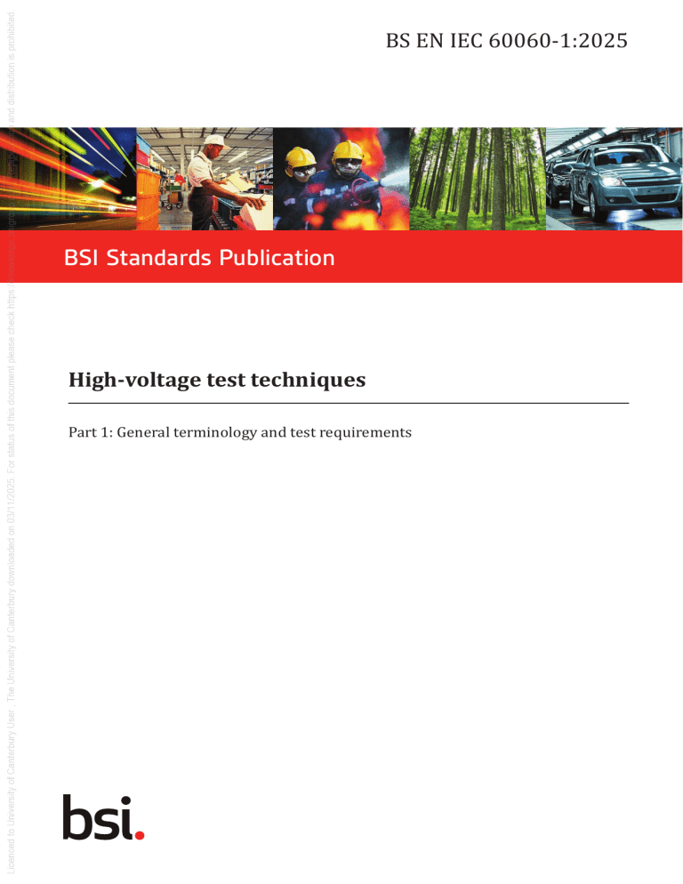 BS EN IEC 60060-1:2025 High-Voltage Test Techniques Standard