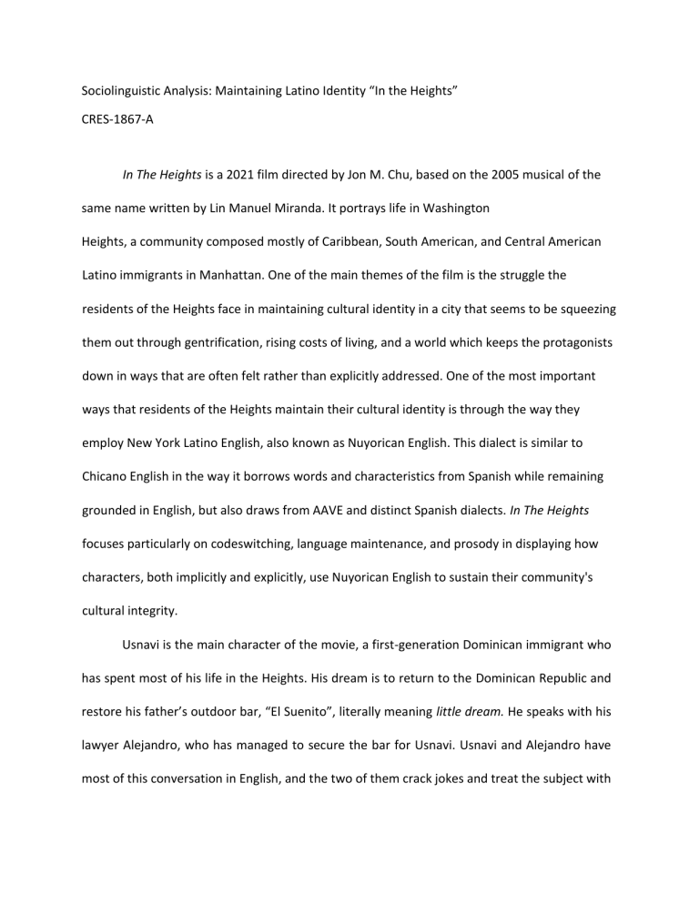 Sociolinguistic Analysis of In The Heights: Latino Identity