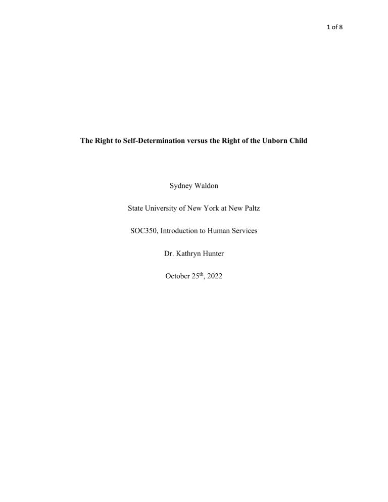 Right to Self-Determination vs Unborn Child: Ethical Dilemma
