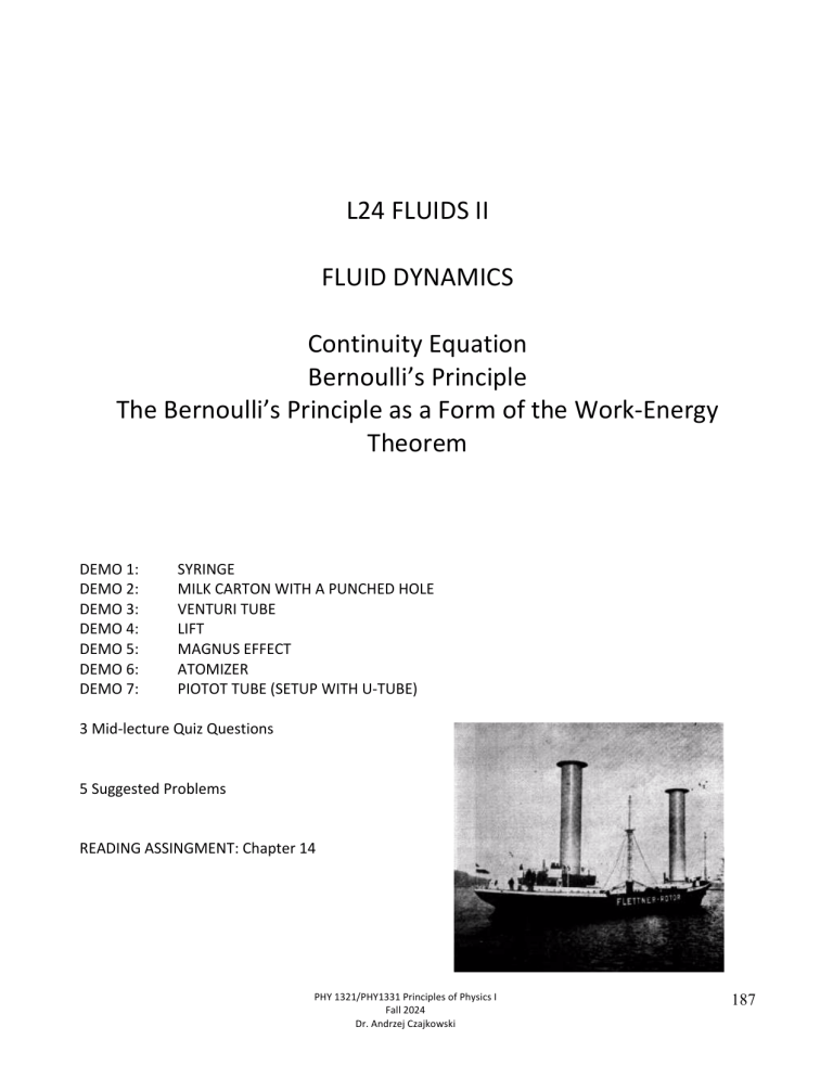 Fluid Dynamics Lecture Notes Bernoulli Continuity