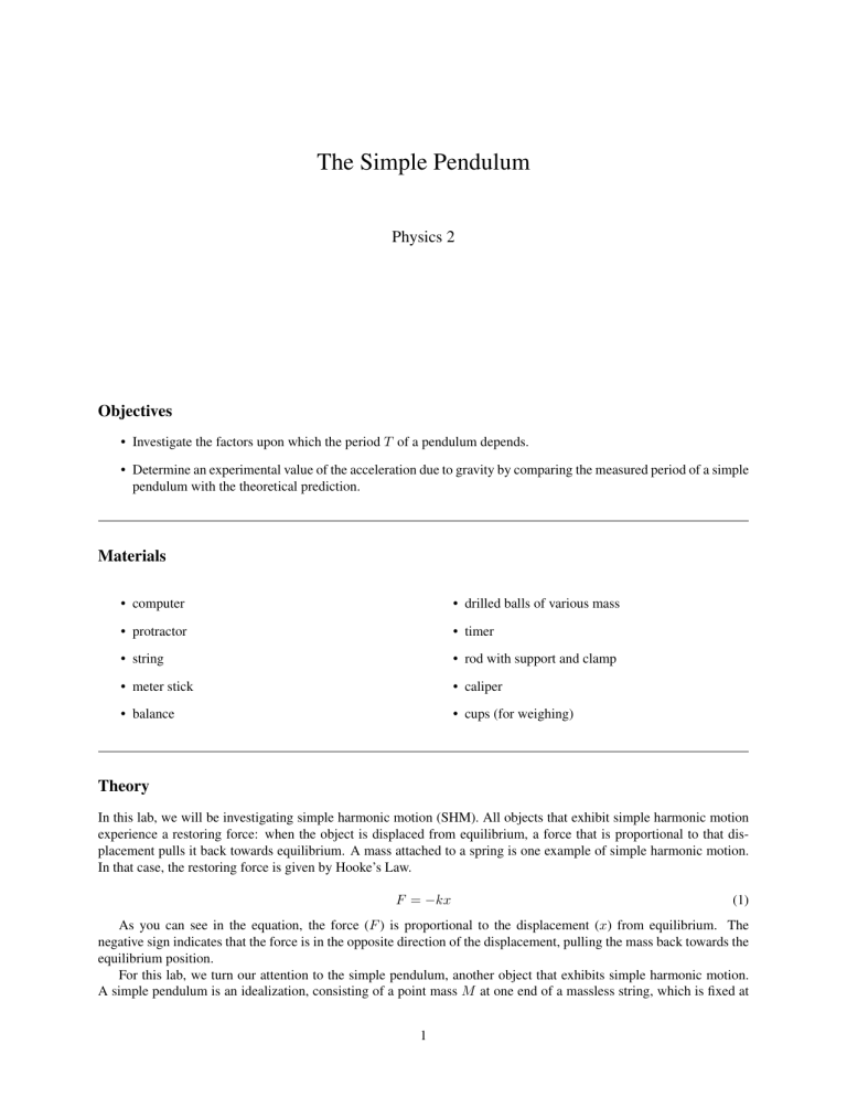 The Simple Pendulum Physics Lab Manual