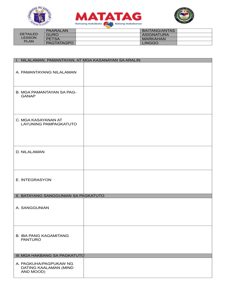 Detailed Lesson Plan Template (DepEd Format)