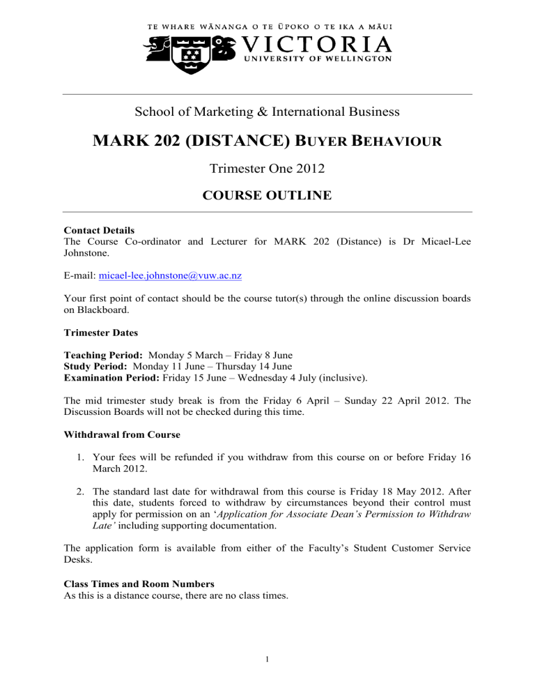 MARK 202 Buyer Behaviour Course Outline
