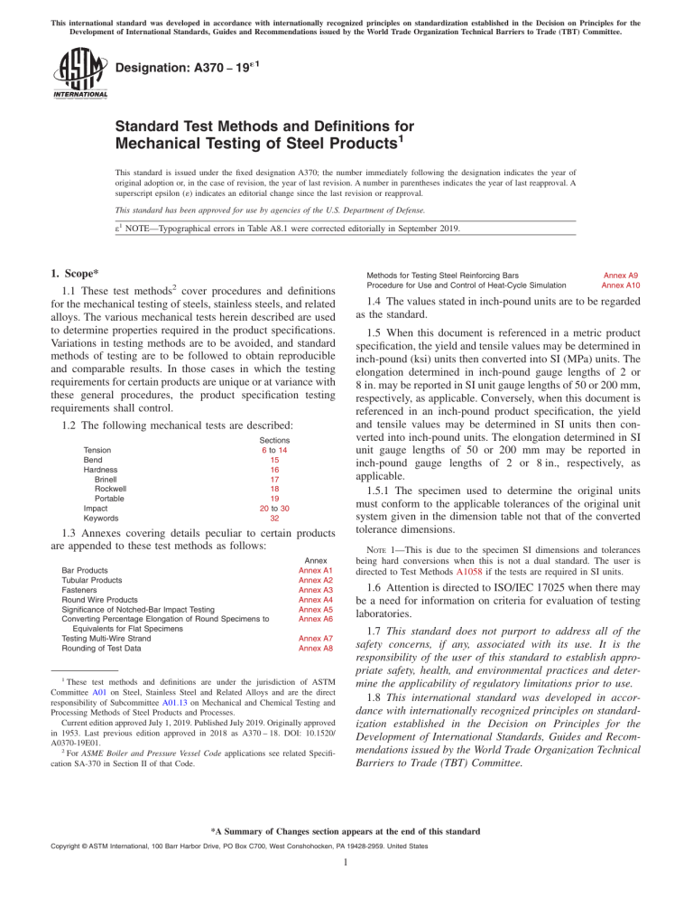 ASTM A370 Steel Mechanical Test Methods