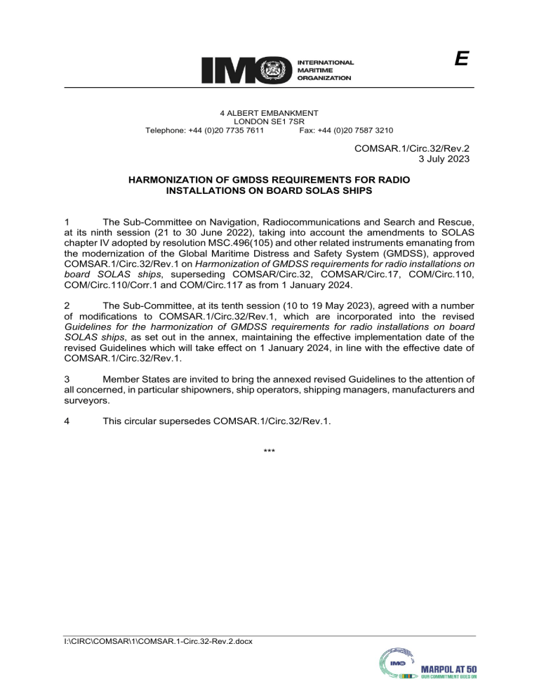 IMO GMDSS Radio Installation Guidelines for SOLAS Ships