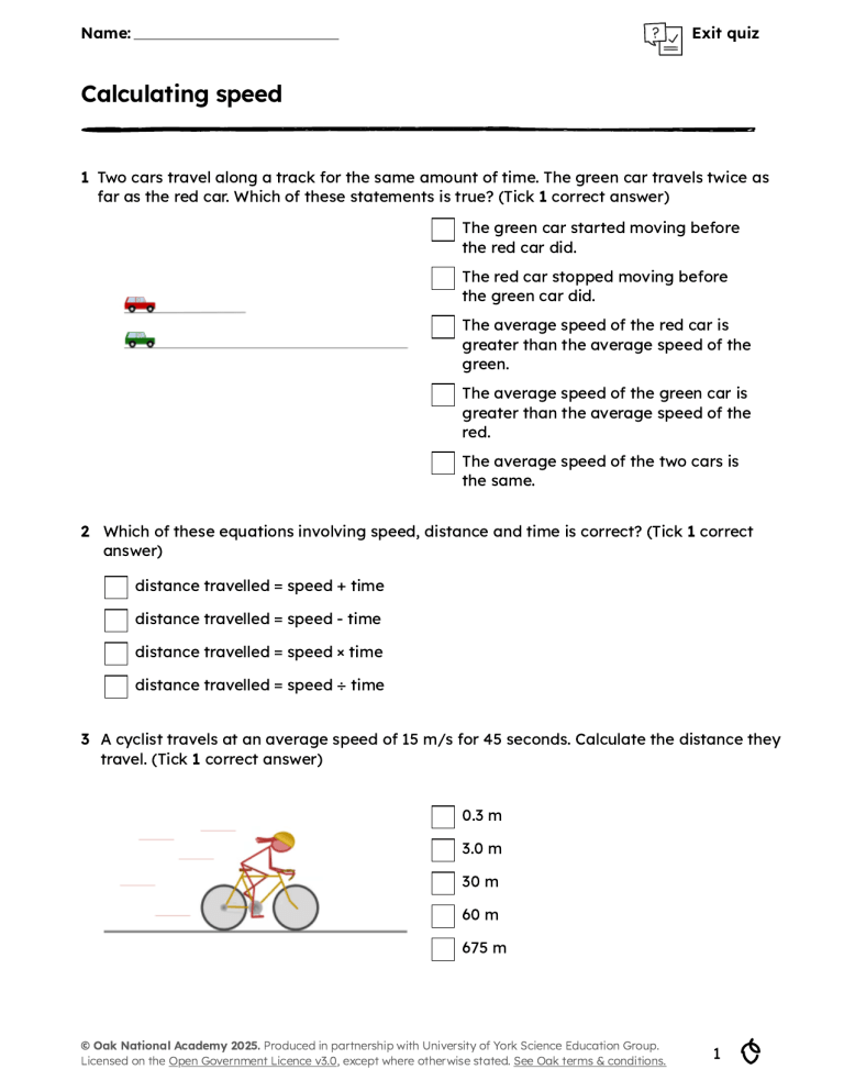Calculating Speed Exit Quiz