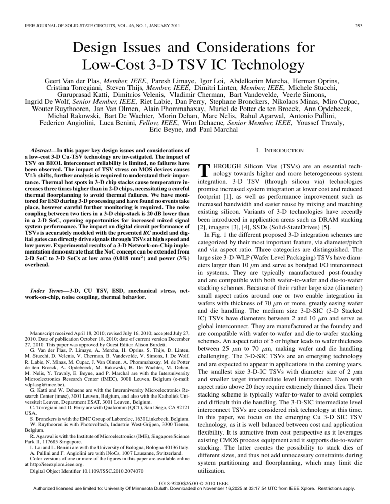 Design Issues for Low-Cost 3-D TSV IC Technology