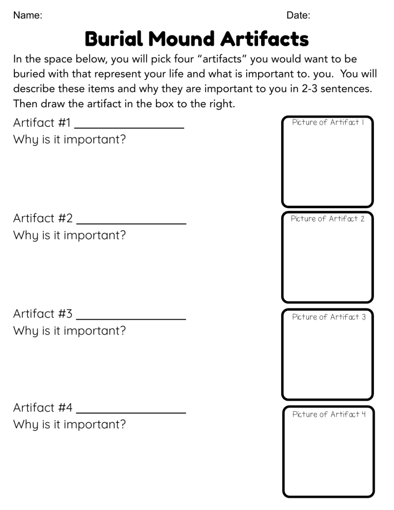 Burial Mound Artifacts Worksheet