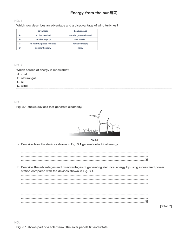 Energy Resources Worksheet: Wind and Solar Power