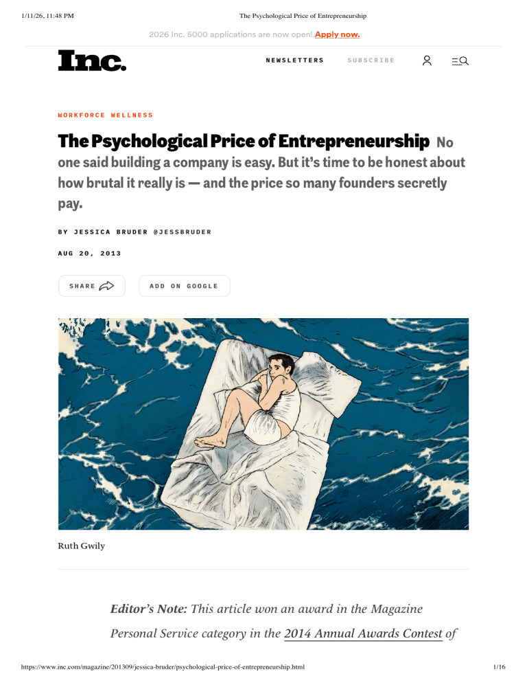 The Psychological Price of Entrepreneurship