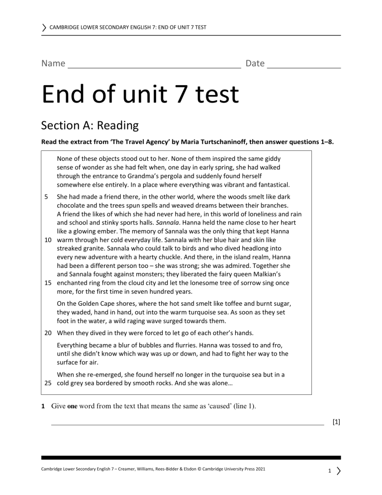 Cambridge Lower Secondary English 7 End of Unit Test