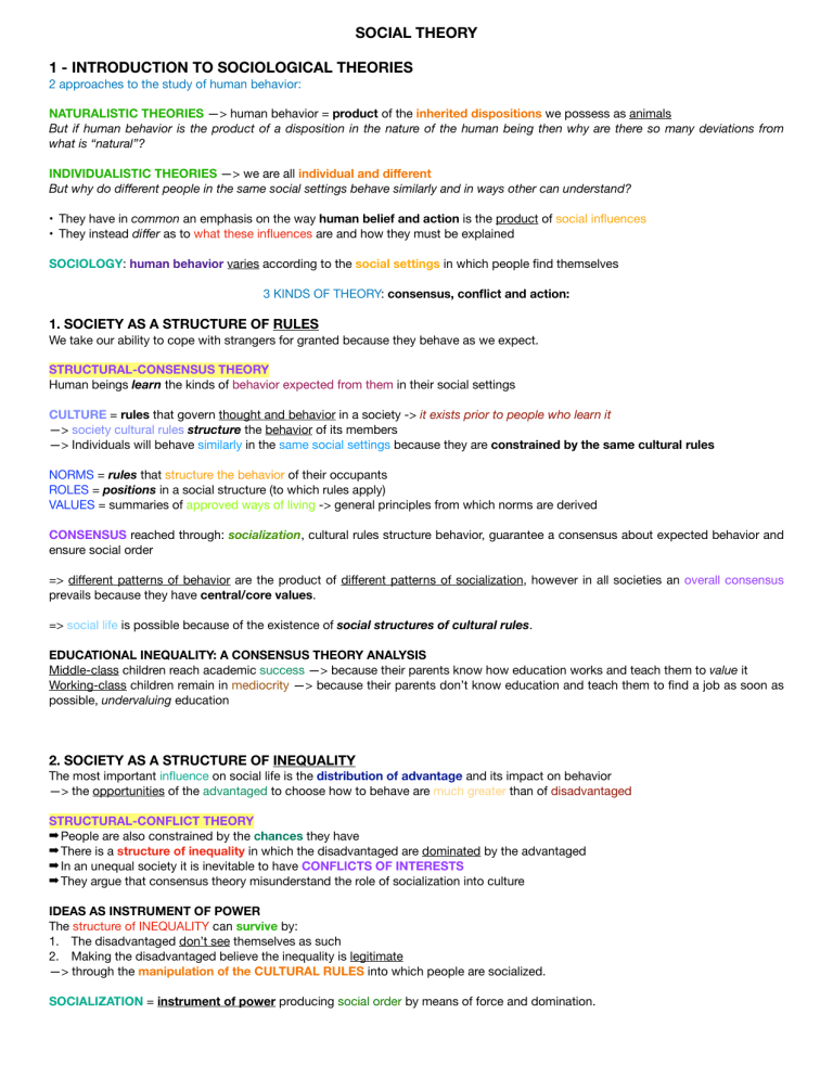 Introduction to Sociological Theories: Social Theory Overview