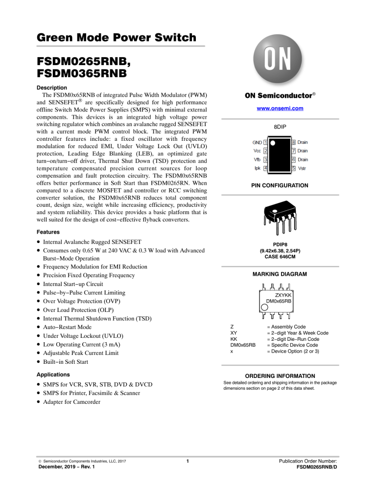 FSDM0265RNB FSDM0365RNB Datasheet - ON Semiconductor PWM SMPS