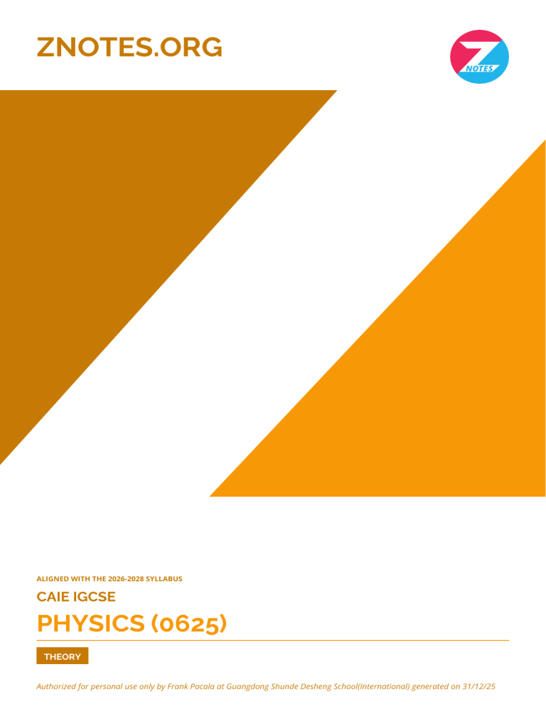 ZNotes IGCSE Physics Theory Notes (0625) 2026-2028