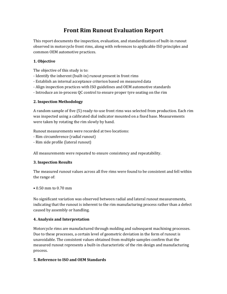 Front Rim Runout Evaluation Report
