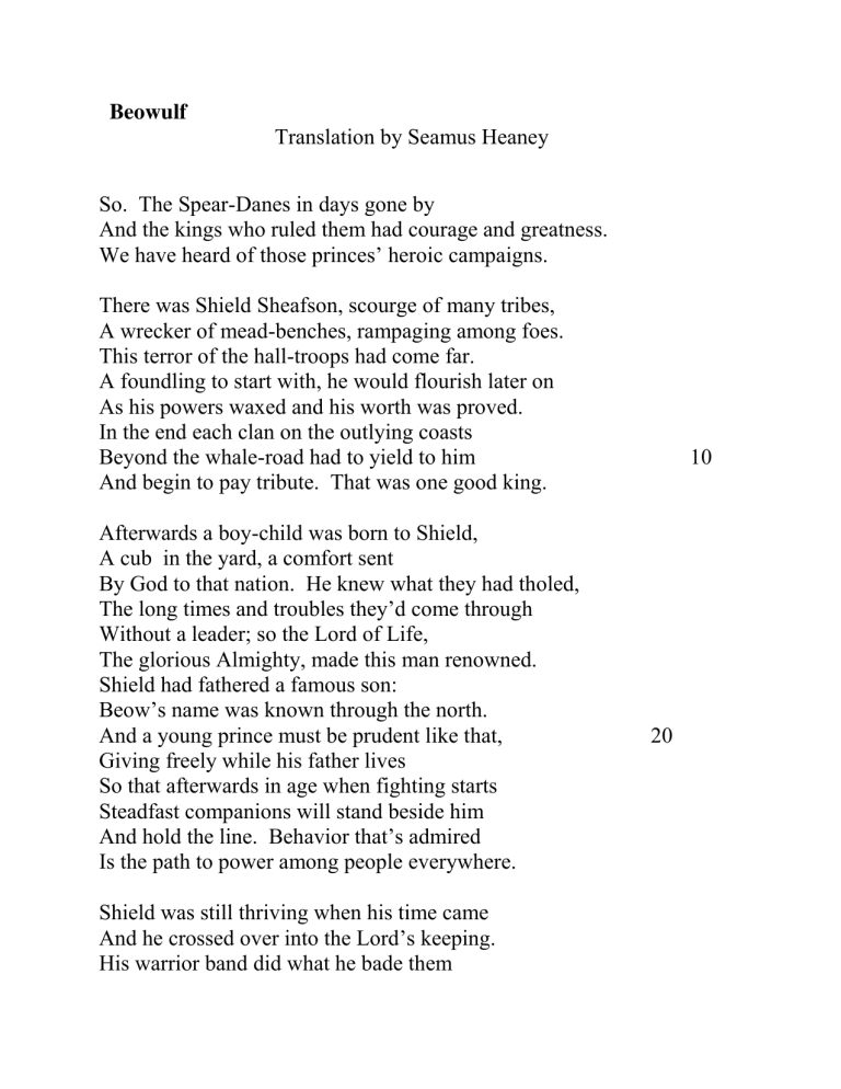 Beowulf Translation by Seamus Heaney