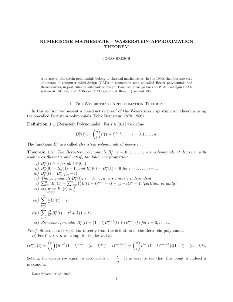 Weierstrass Theorem & Bernstein Polynomials