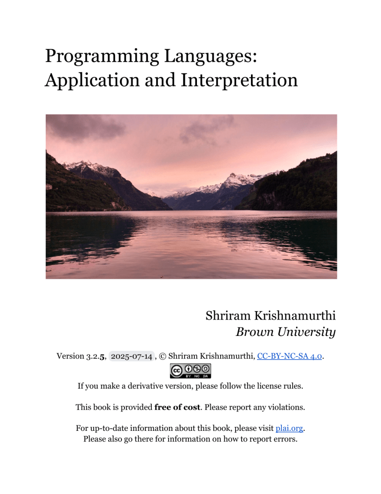 Programming Languages: Application and Interpretation
