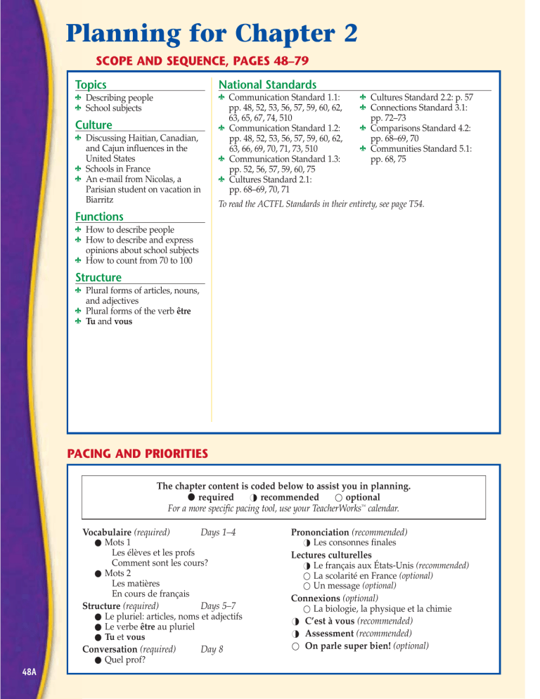 Bon Voyage Level 1 Chapter 2 Teacher Resource Guide French