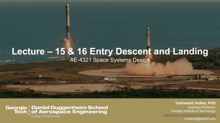 Entry Descent and Landing EDL Physics Lecture Slides