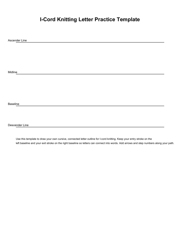 I-Cord Knitting Letter Practice Template