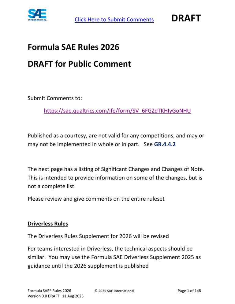 Formula SAE Rules 2026 Draft - Collegiate Engineering Competition