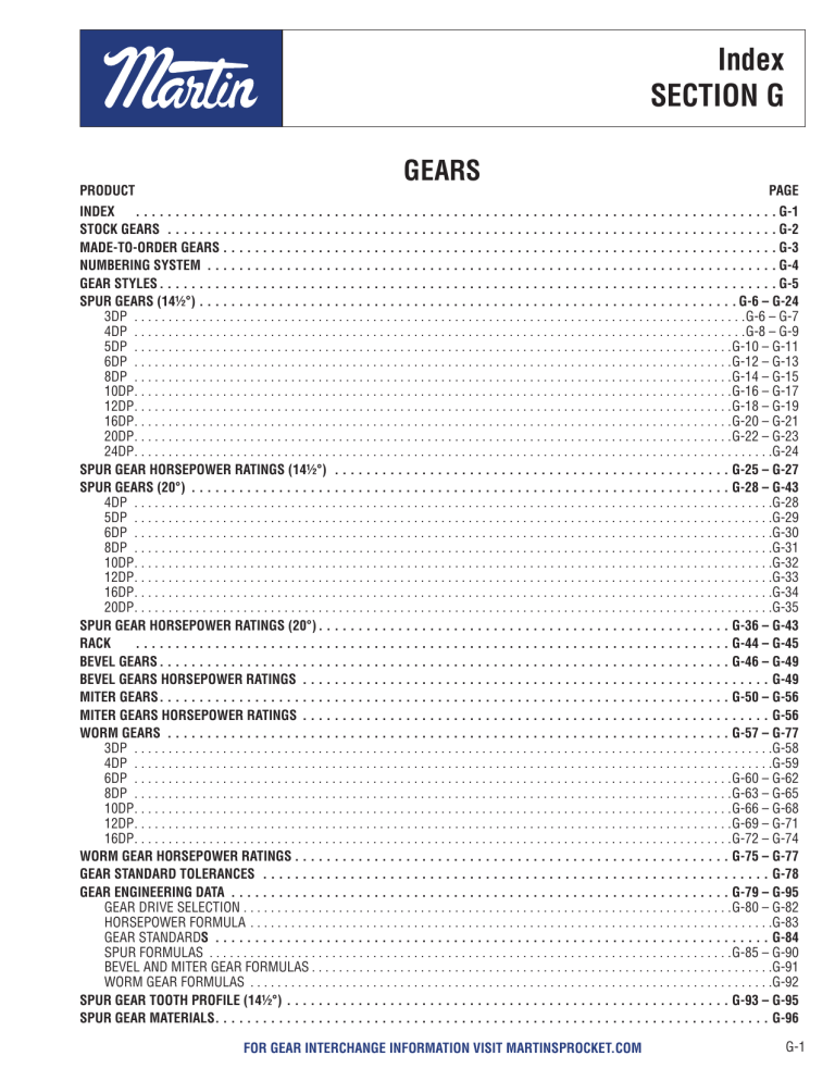 Martin Gears Catalog | Technical Specifications