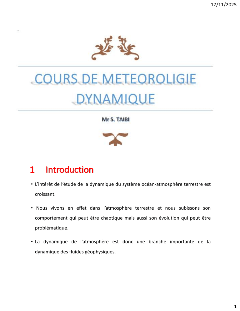 Cours Dynamique Océan-Atmosphère et Fluides Géophysiques