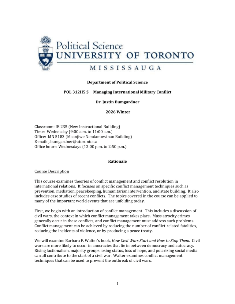 University of Toronto Mississauga POL 312H5S Syllabus